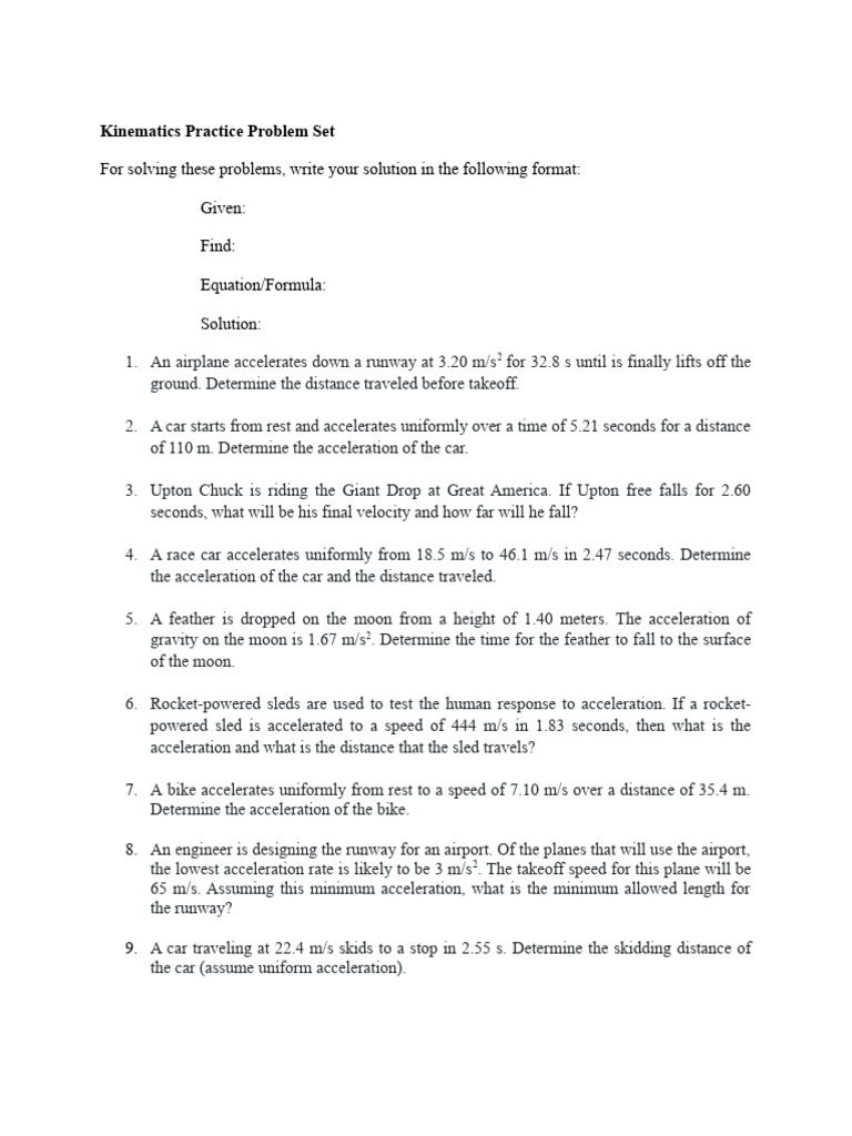Kinematics Practice Problem Set | PDF