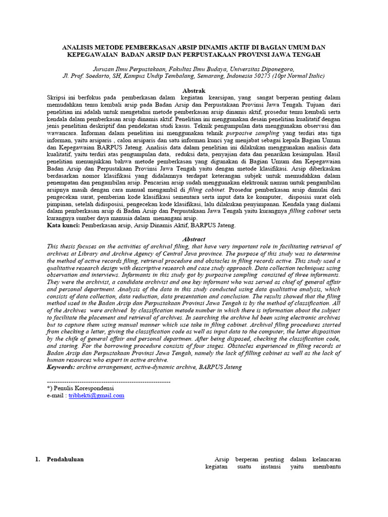analisis metode pemberkasan arsip dinami | PDF