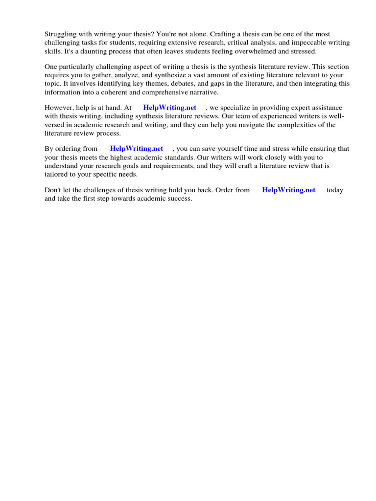 Example Synthesis Literature Review | PDF | Essays | Apa Style