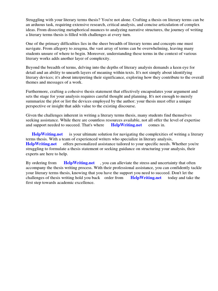 Literary Terms Thesis Example | PDF