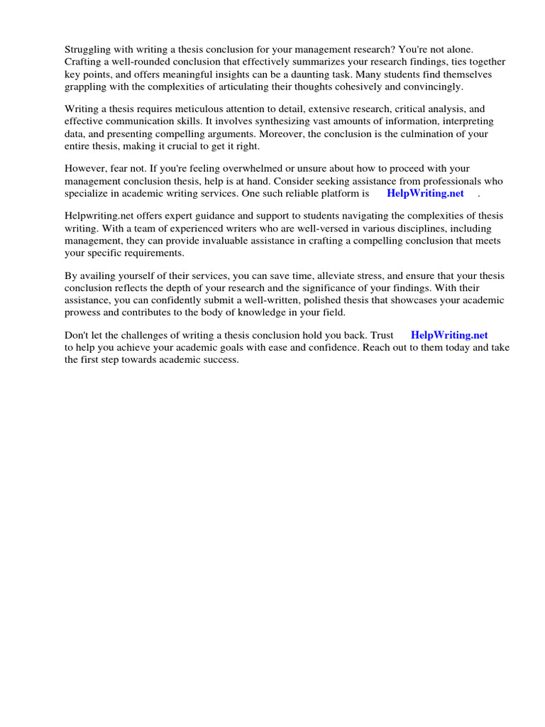 Management Conclusion Thesis Example | Download Free PDF | Thesis | Essays