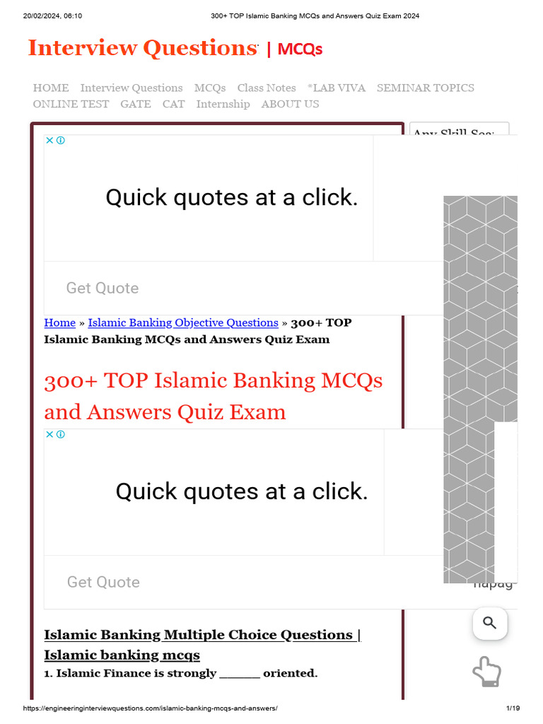 300+ TOP Islamic Banking MCQs and Answers Quiz Exam 2024 | PDF ...