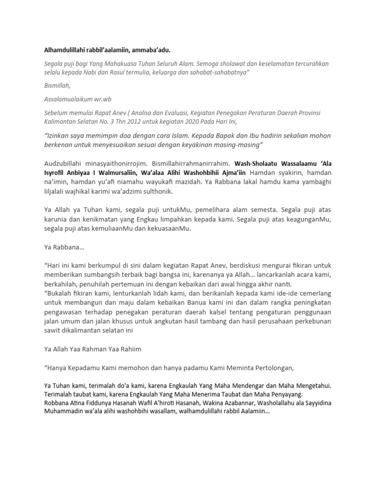 Doa Pembuka Acara Rapat | PDF