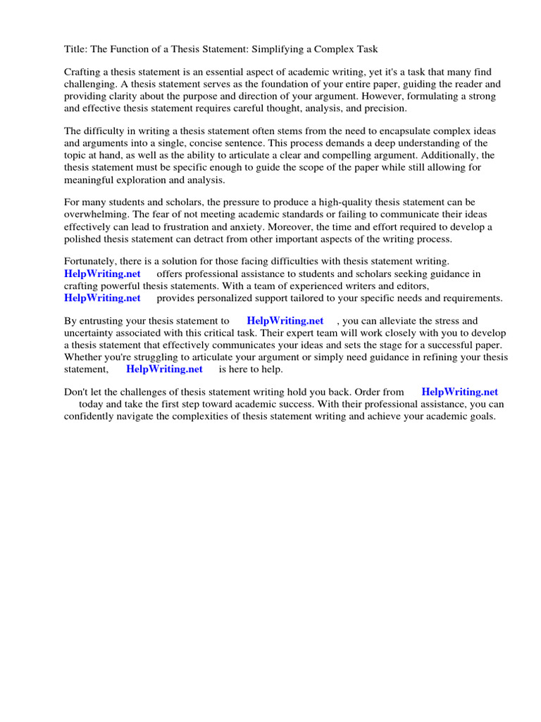 Function of A Thesis Statement | PDF | Essays | Thesis