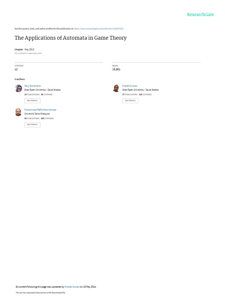 The Applications of Automata in Game Theory: Sally Almanasra Khaled Suwais | PDF | Game Theory ...