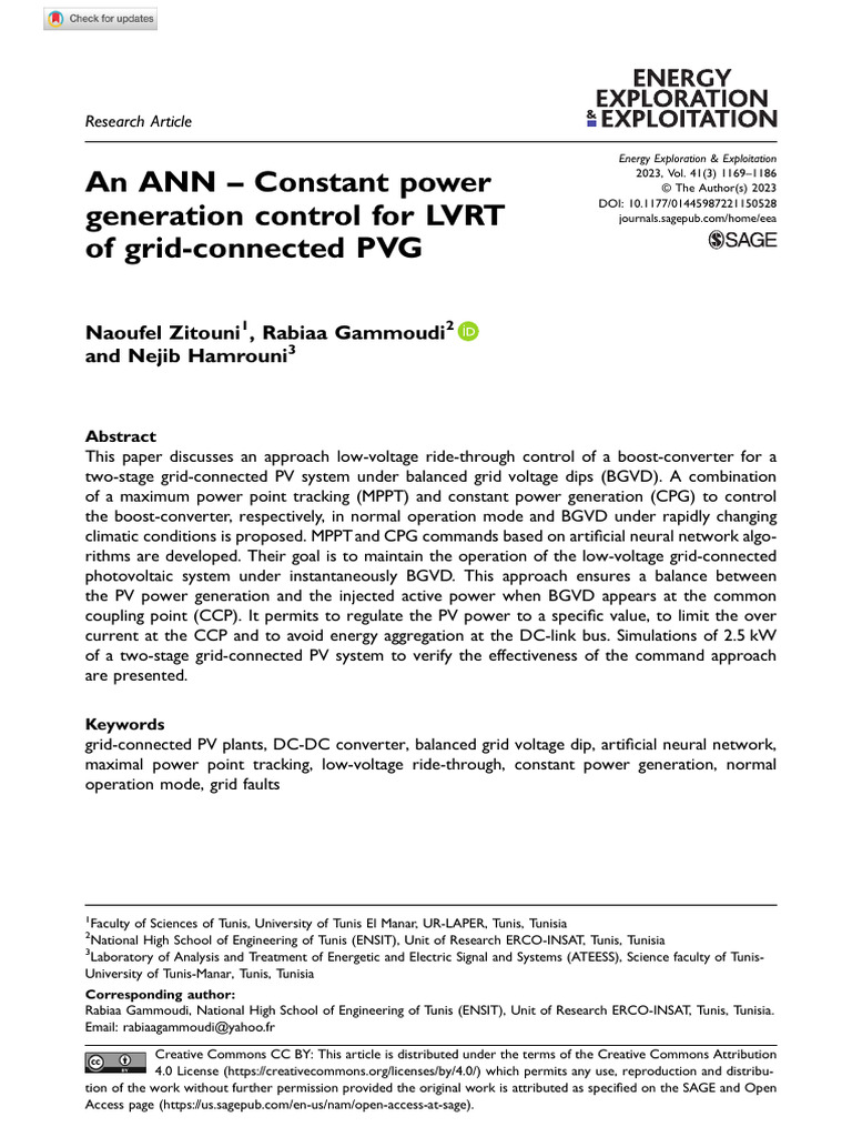 Zitouni Et Al 2023 An Ann Constant Power Generation Control For LVRT of ...