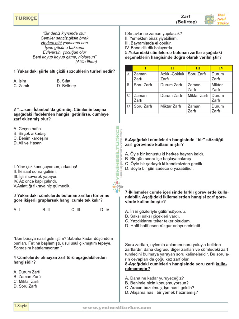 Zarf(15 soru) | PDF