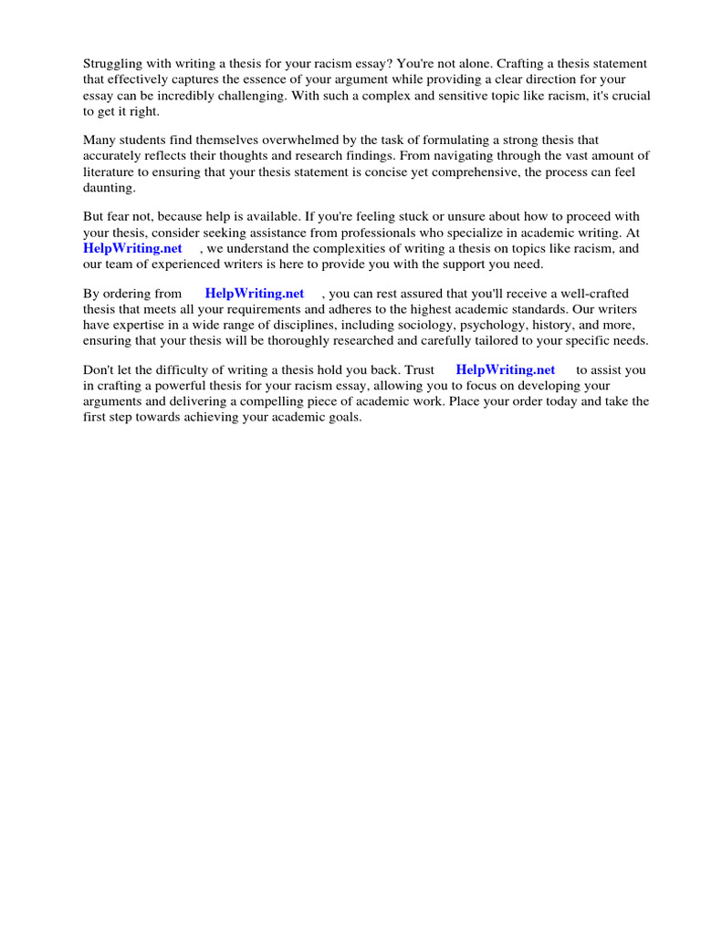 Thesis For Racism Essay | PDF | Racism | Discrimination & Race Relations