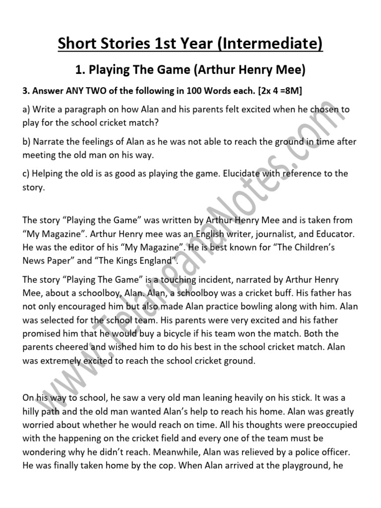 Inter 1st Year Short Stories English TelanganaNotes - Com New Book ...