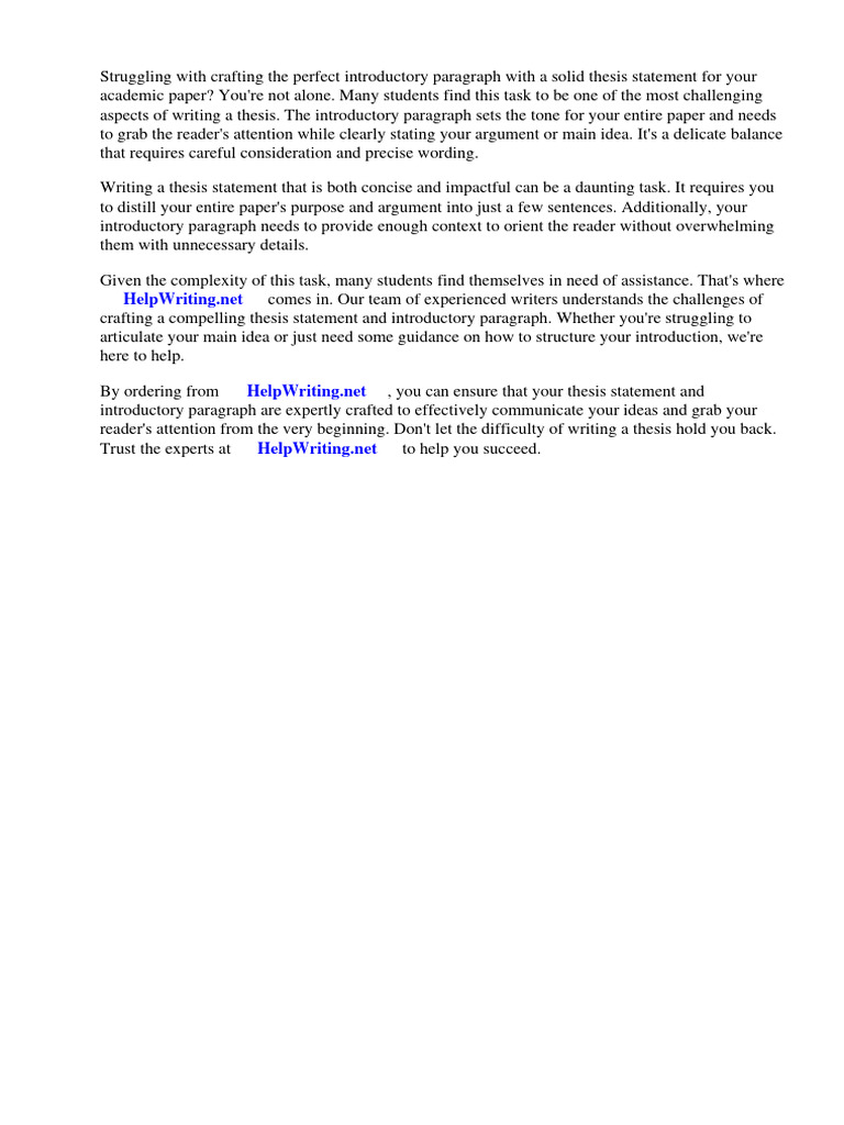 Examples of Introductory Paragraphs With Thesis Statement | PDF ...