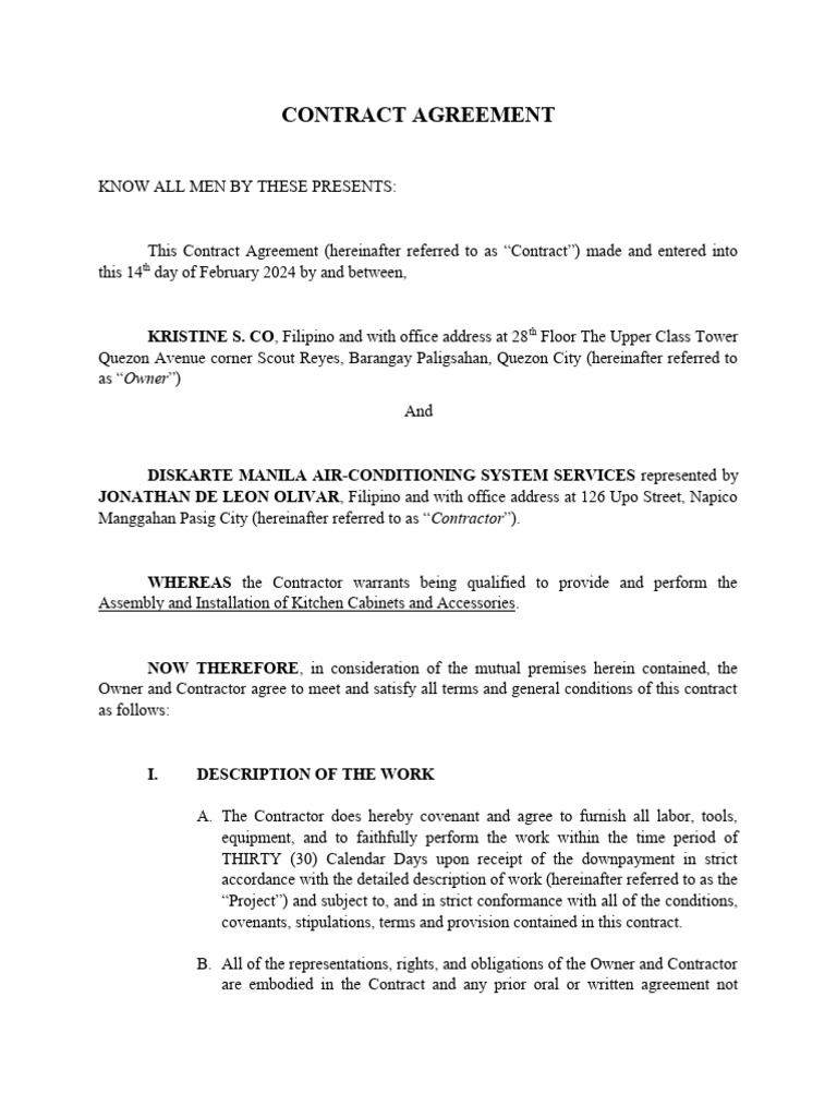 CONTRACT AGREEMENT - Diskarte | PDF | General Contractor | Employment