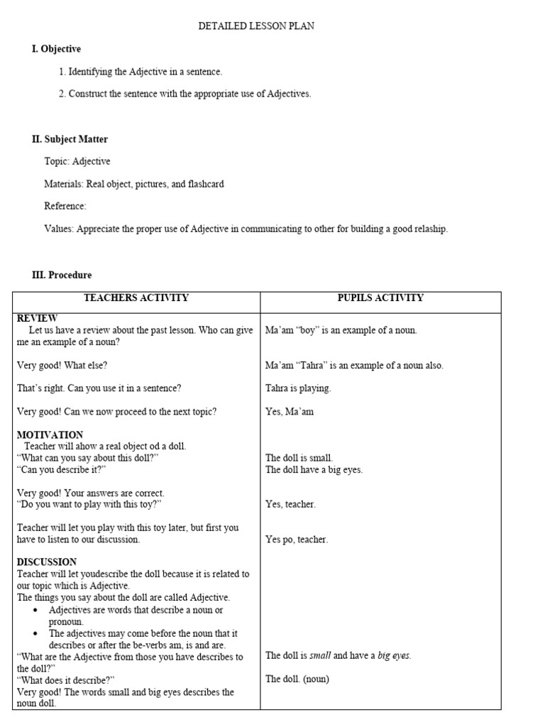 DETAILED LESSON PLAN MTB | PDF