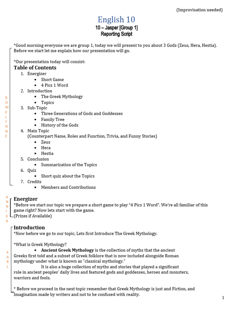 The Greek Mythology (Script) (Revised) | PDF | Twelve Olympians | Hera