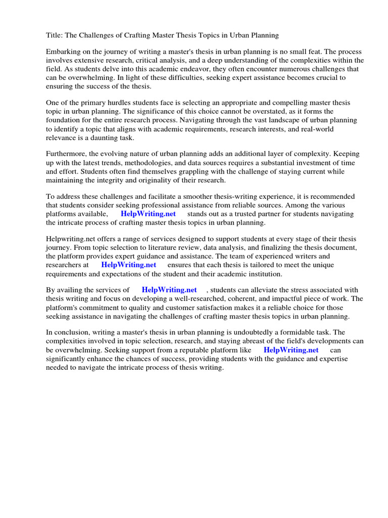 Master Thesis Topics in Urban Planning | Download Free PDF | Thesis ...