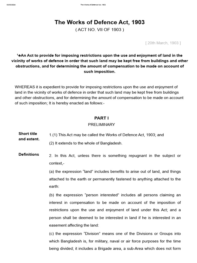 The Works of Defence Act BD | PDF
