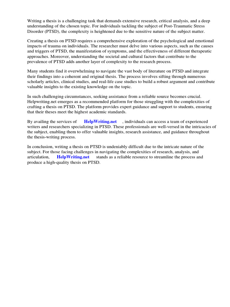 Thesis Examples for Ptsd | PDF