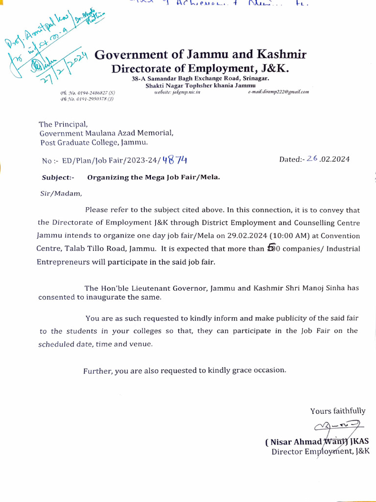 Mega Job Fair in Jammu on Feb 29, 2024 | PDF