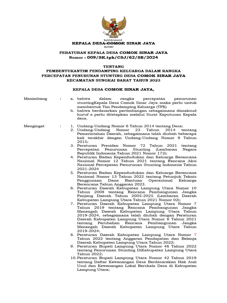 SK TPK Desa Lampung Utara 2023 | PDF