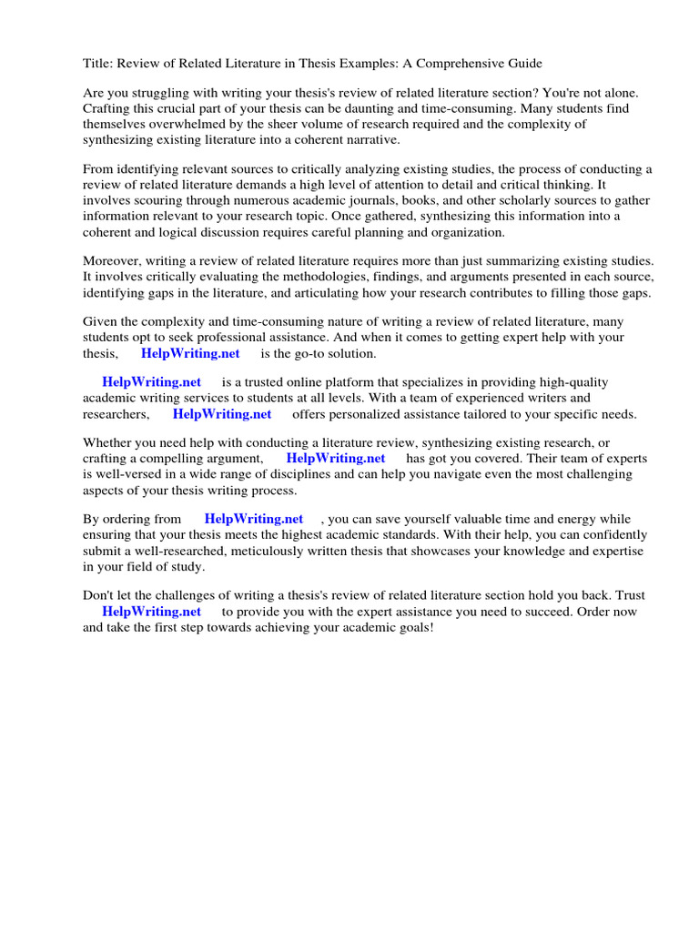 Review of Related Literature in Thesis Examples | PDF