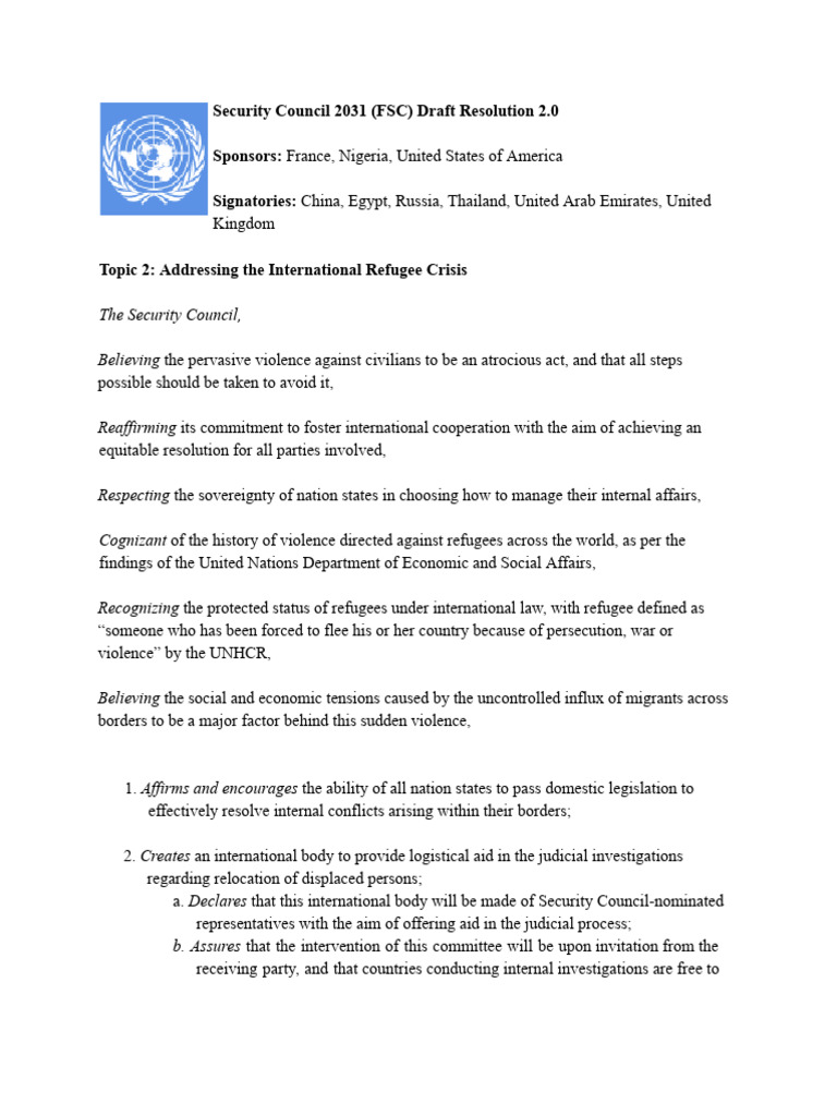 example reso paper security council | PDF | Refugee | United Nations High Commissioner For Refugees
