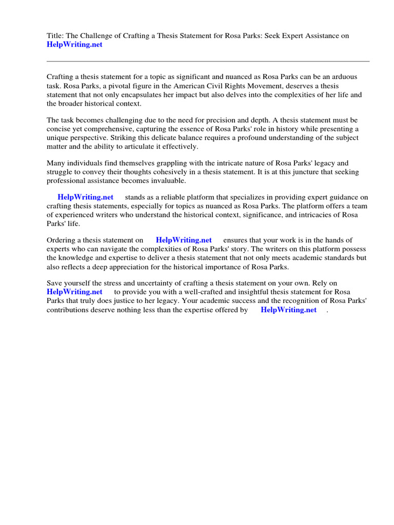 Thesis Statement Examples For Rosa Parks | PDF