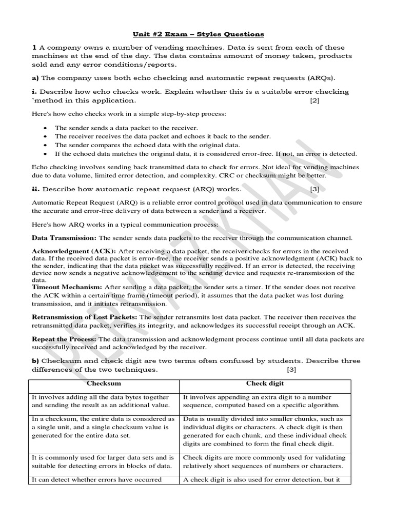 Exam - Style Questions-Unit2 | PDF | Public Key Cryptography | Error Detection And Correction