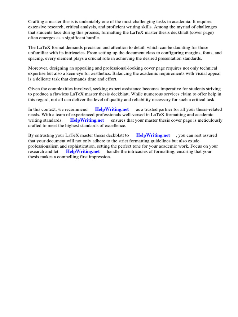 Latex Master Thesis Deckblatt | PDF | Thesis | Te X