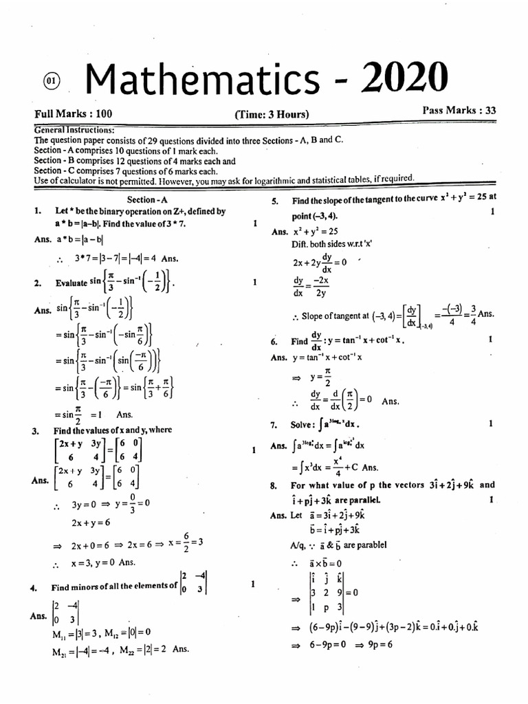 JAC Class 12 2020 Maths | PDF
