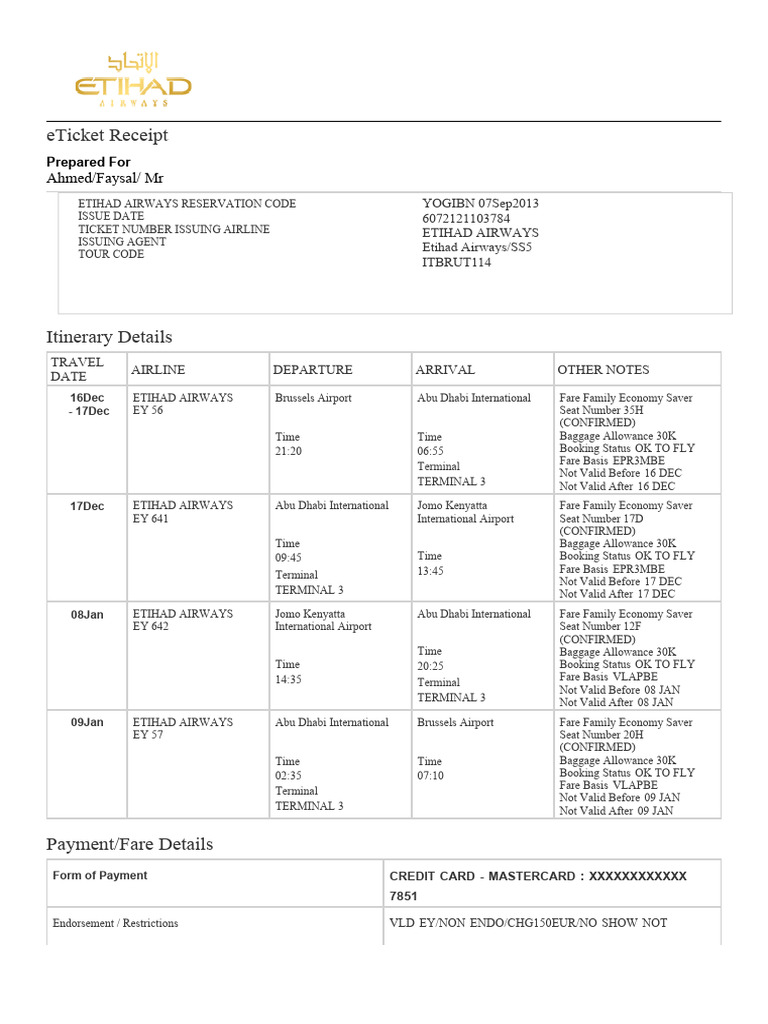 Electronic Ticket Receipt December 16 For Brinda M Mrs Vandendolder | PDF