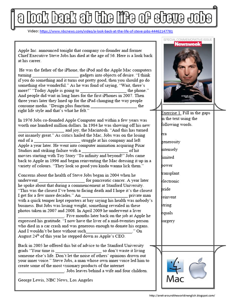 Steve Jobs Reading Comprehension Exercises | PDF