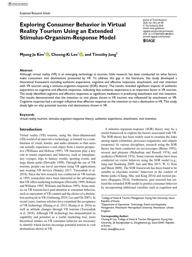 Consumer Behavior in VR Tourism | PDF | Virtual Reality | Affect ...