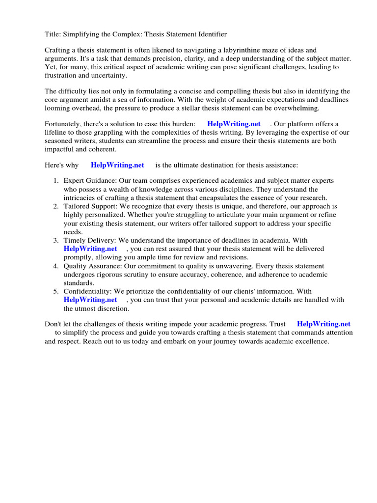 Thesis Statement Identifier | PDF | Essays | Thesis