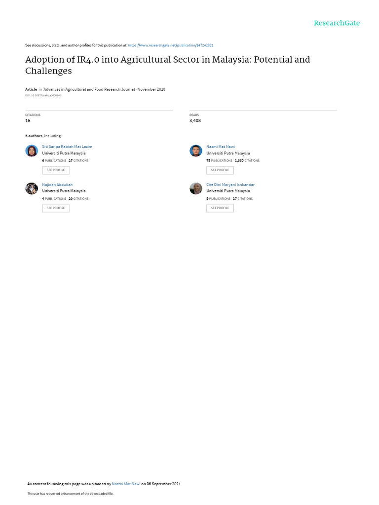 Artikel 8 - Adoption of IR4.0 Into Agricultural Sector | PDF | Agriculture | Internet Of Things