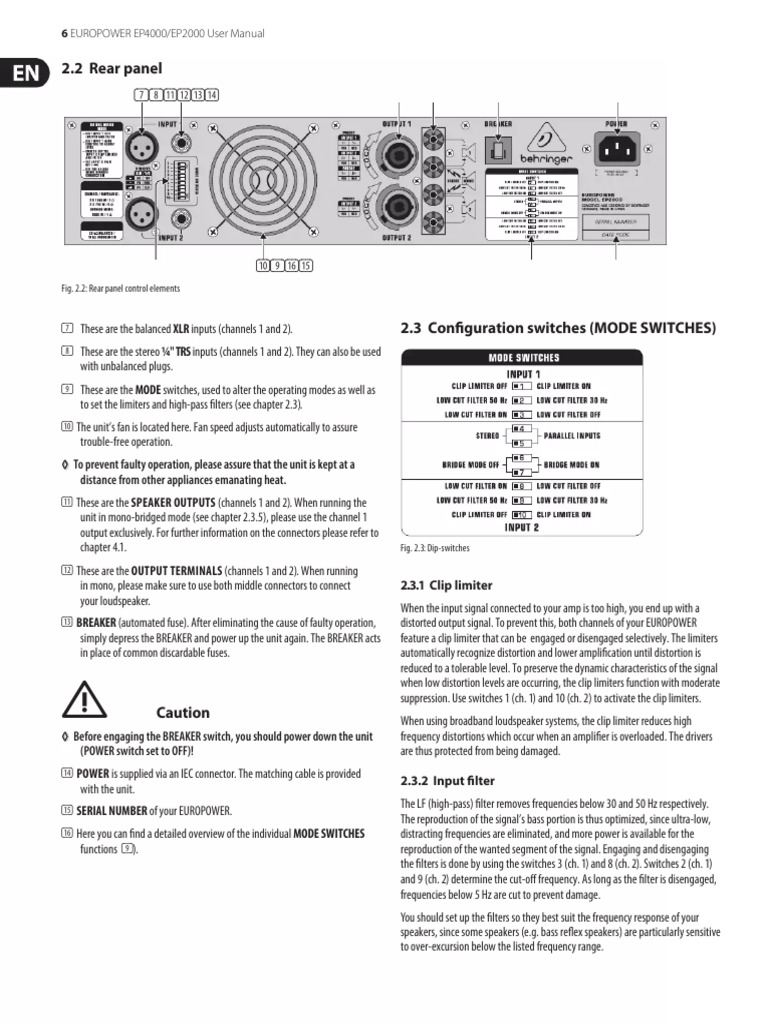 User Manual Behringer Europower EP2000 (English - 14 Pages) | PDF