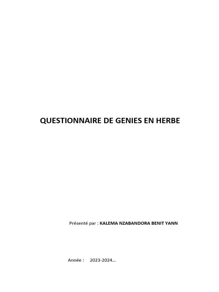 Questionnaire pour Génies en Herbe | PDF