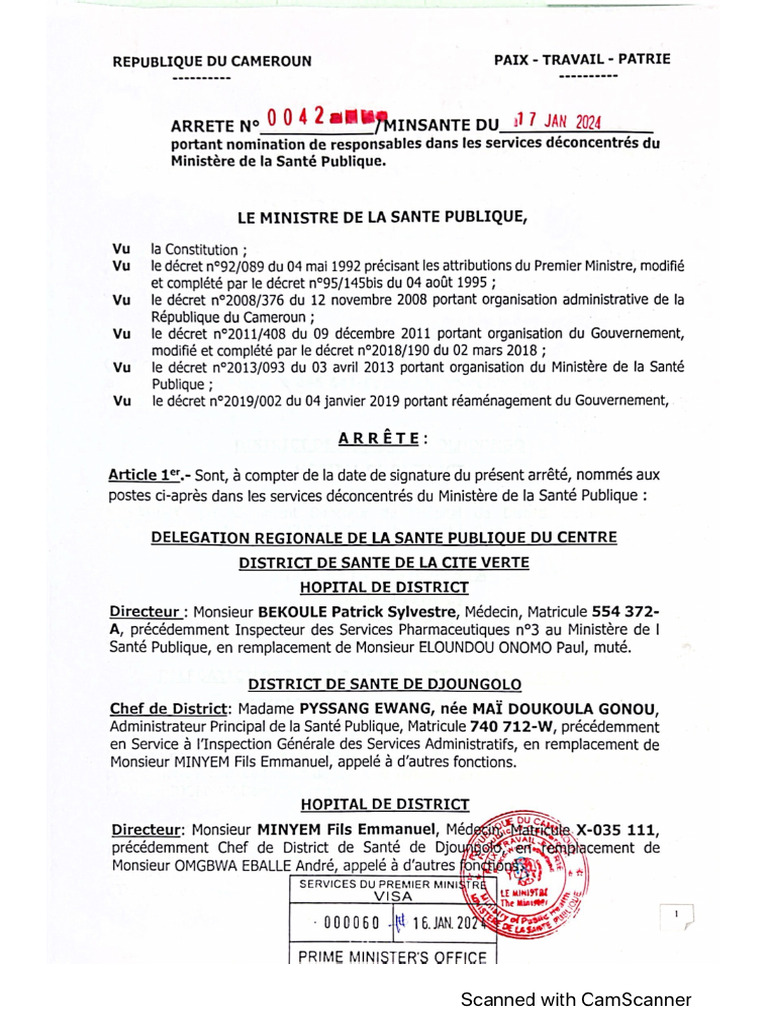 Arrête Portant Nomination Districts de S | PDF