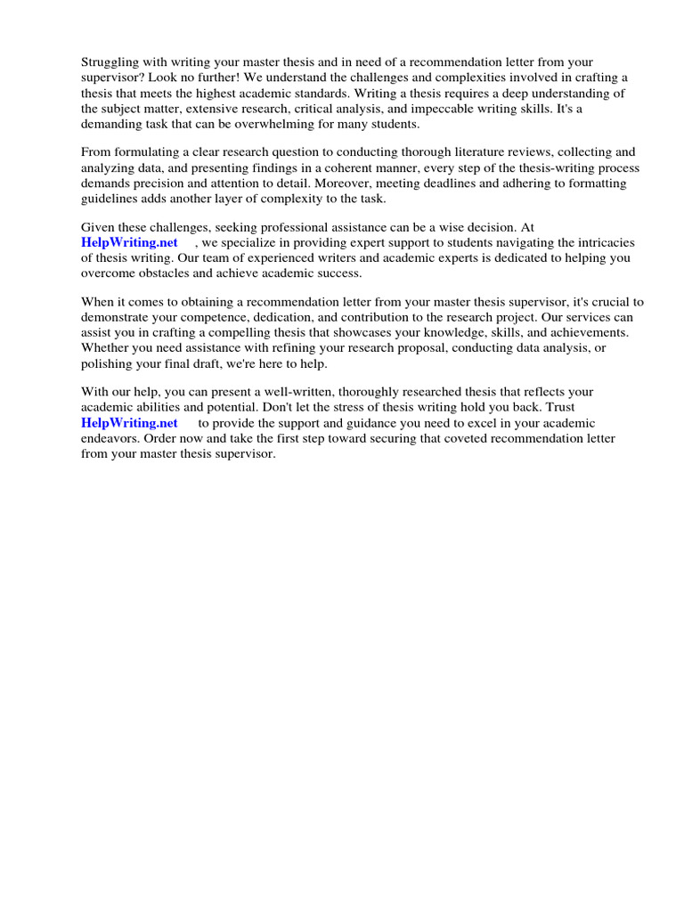 Recommendation Letter From Master Thesis Supervisor | PDF