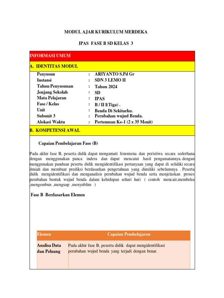 Modul Ajar Kelas 3 Ariyanto S Pd Gr Pdf