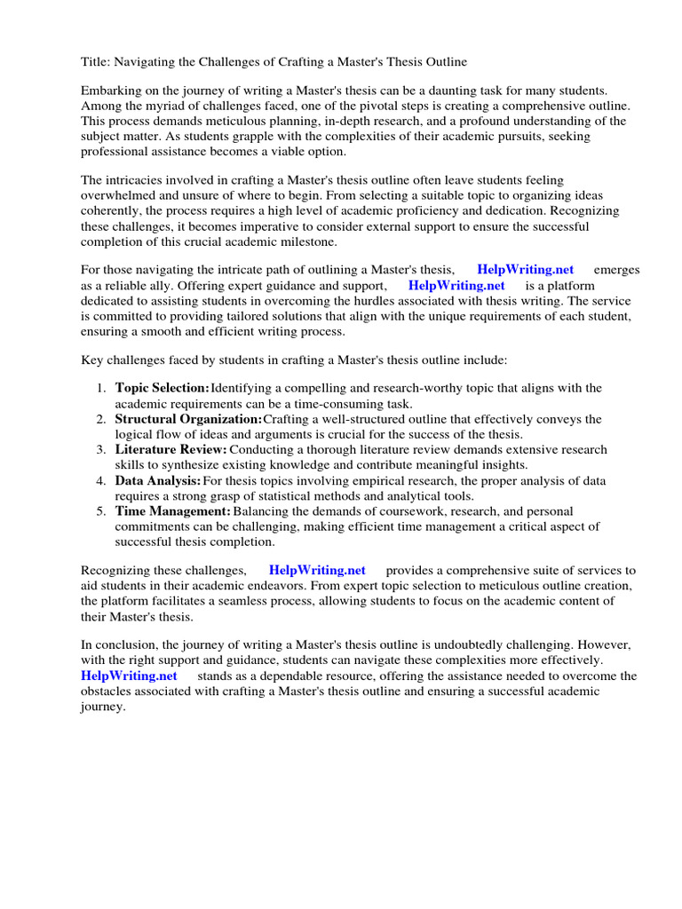 How To Write A Masters Thesis Outline | PDF