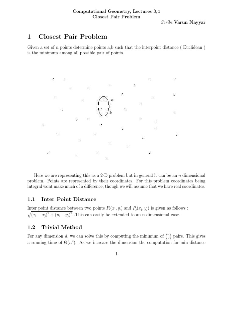 1 Closest Pair Problem: 1.1 Inter Point Distance | PDF | Plane ...