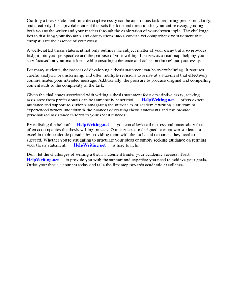 Thesis Statement Examples For A Descriptive Essay | PDF | Essays | Thesis