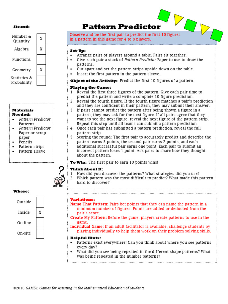 Pattern Prediction Game for Students | PDF