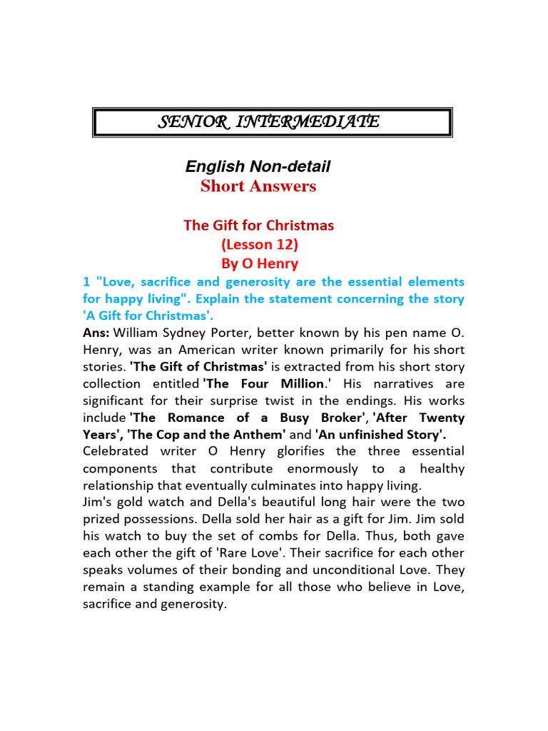 A Gift For Christmas (SHORT STORY) | PDF | O. Henry