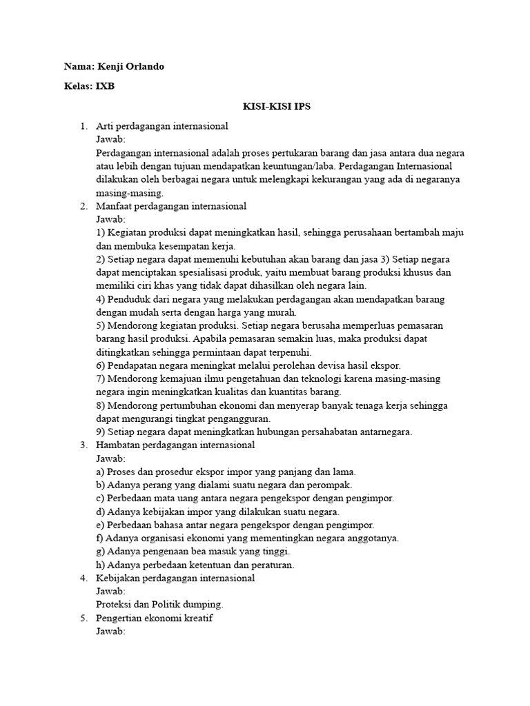 Kisi-Kisi Ips Kenji | PDF | Bisnis