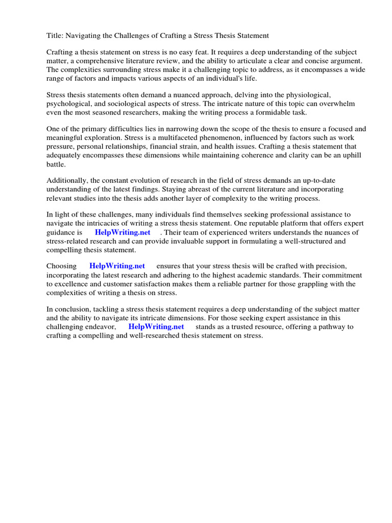 Stress Thesis Statement | PDF | Stress (Biology) | Stress Management