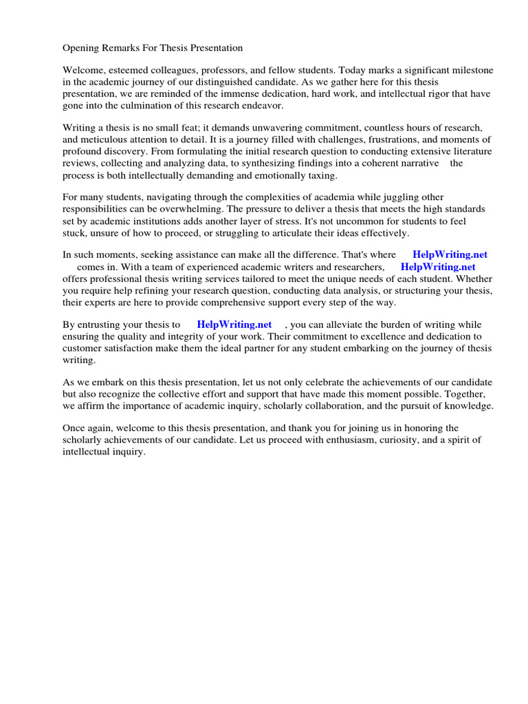 Opening Remarks For Thesis Presentation | PDF