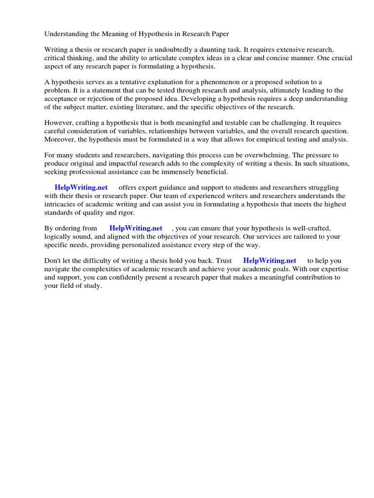 Meaning of Hypothesis in Research Paper | PDF