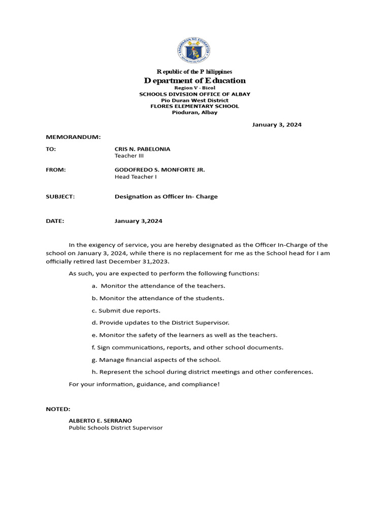 OIC Designation Letter | PDF
