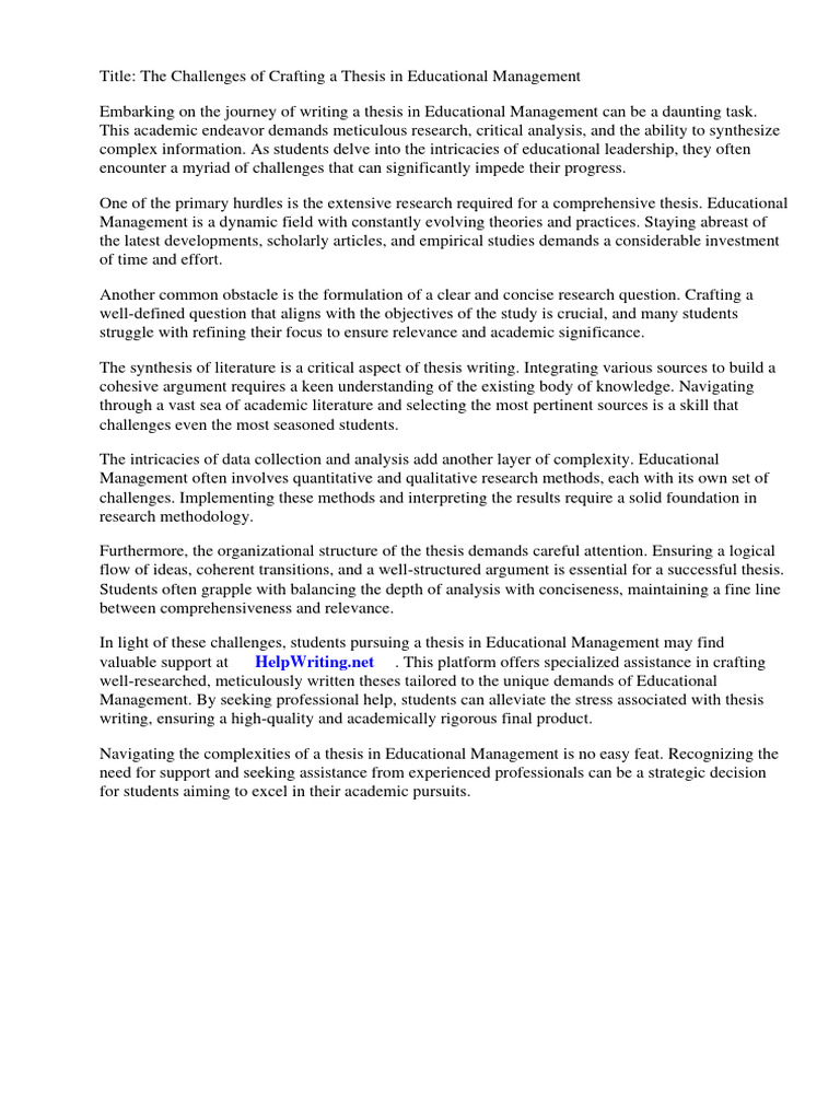Sample Thesis Problems Educational Management | PDF | Thesis | Methodology