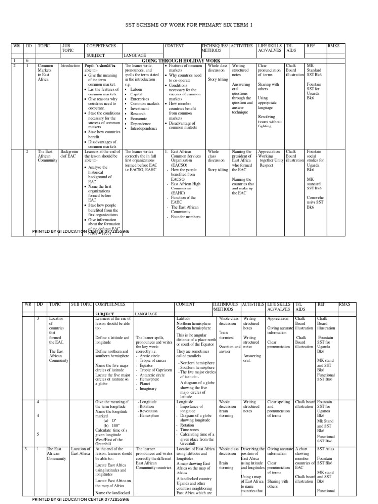 P6 SST Scheme of Work Term 1 | PDF | Stone Age